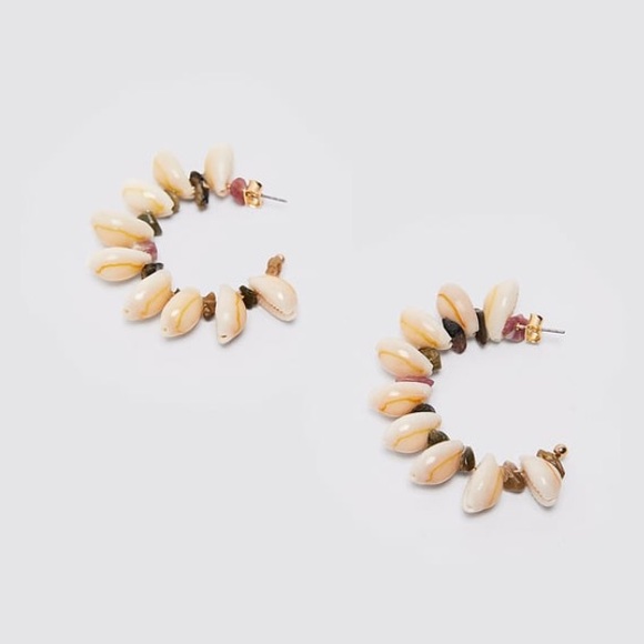 Zara | Jewelry | Zara Hoop Earrings Shell Natural Stones | Poshmark